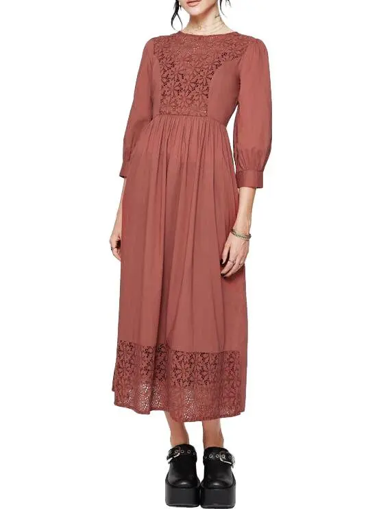 DISTURBIA Cavern Cotton Broderie Midi Dress - Red