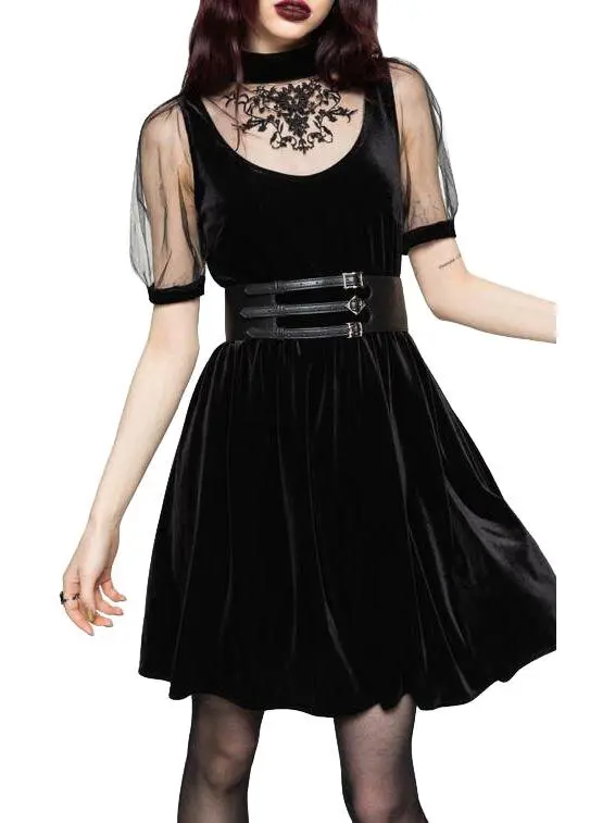 DISTURBIA Trixie Velour Mesh Mini Dress - Black
