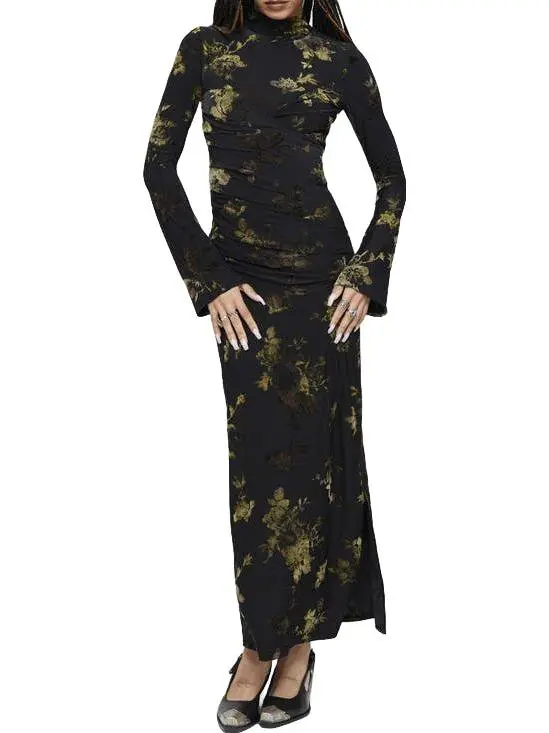 DISTURBIA High-neck Ruched Maxi Dress - Black