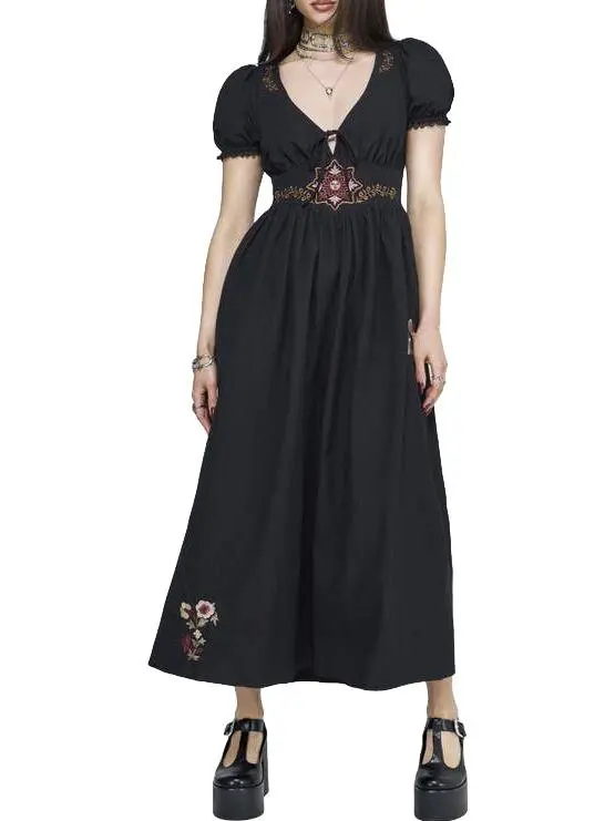DISTURBIA Arianwen Embroidered Midaxi Dress - Black