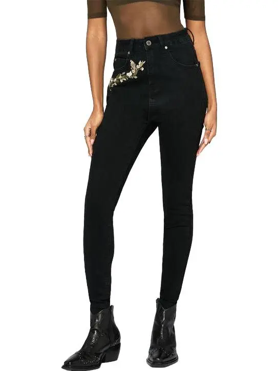 DISTURBIA Abundance Embroidered Skinny Jeans - Black