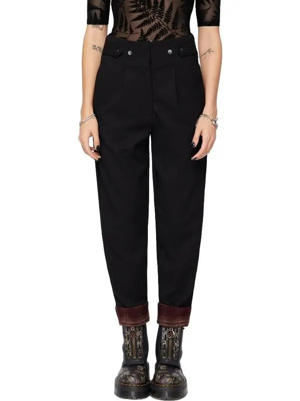 DISTURBIA Tapered Leg Check Turn Up Trousers - Black