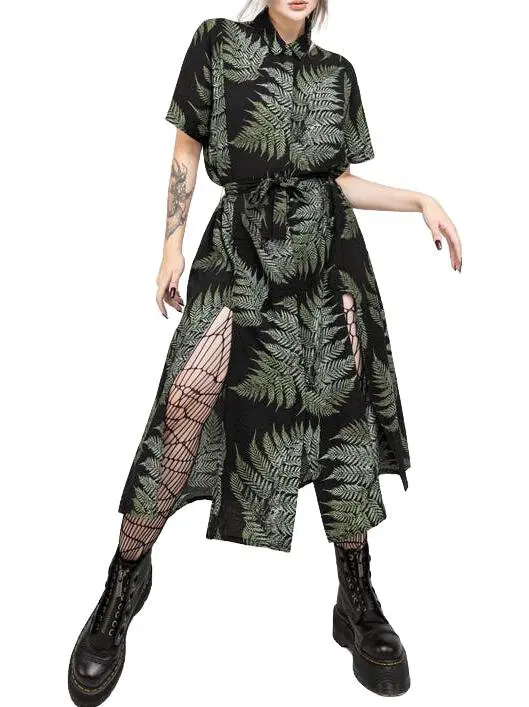 DISTURBIA Fern Print Shirt Dress - Green