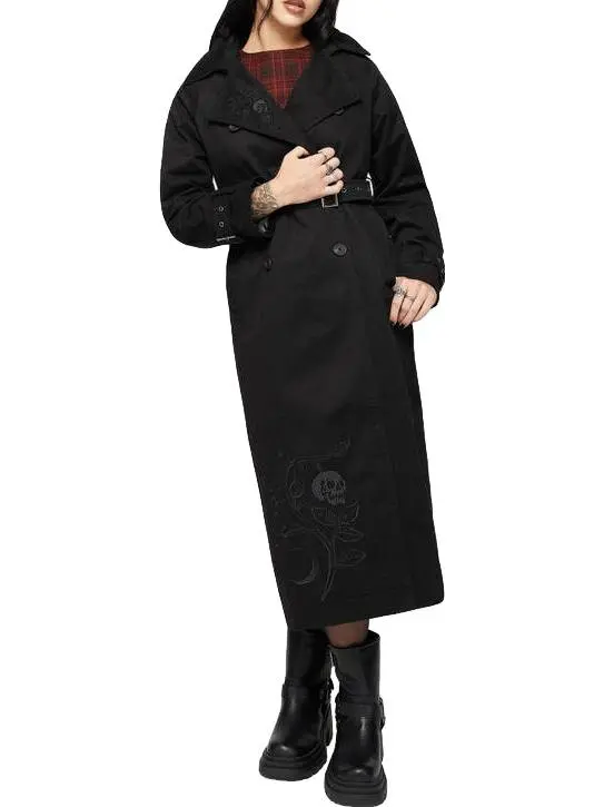 DISTURBIA Poe Embroidered Trench Coat - Black