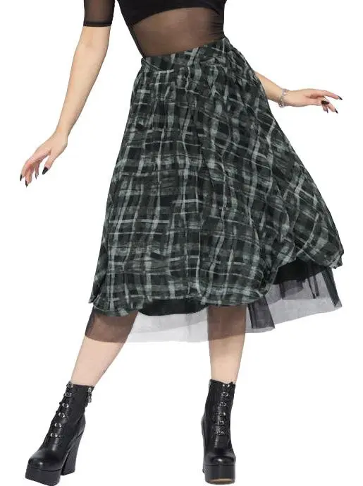 DISTURBIA Rhoswen Layered Check Hitched Skirt - Grey