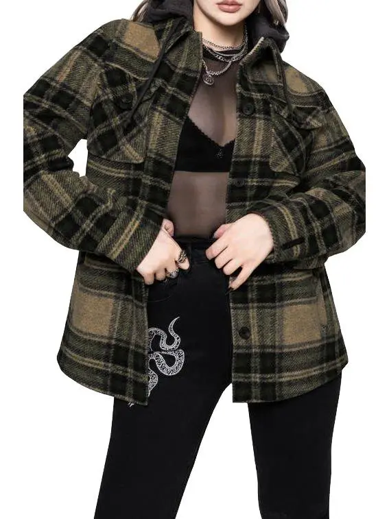 DISTURBIA Trellis Plaid Shirt Jacket - Green