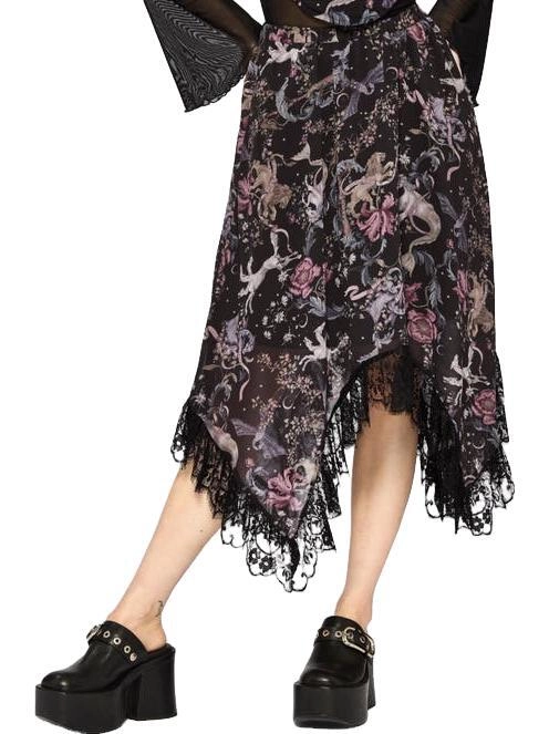 DISTURBIA Merunicorn Enchanted Forest Midi Skirt - Black