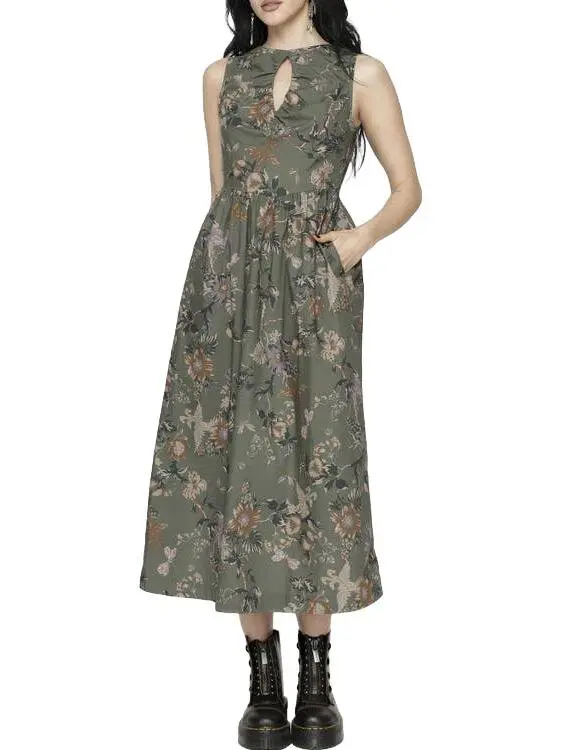 DISTURBIA Poison Eden Print Cut Out Midi Dress - Green