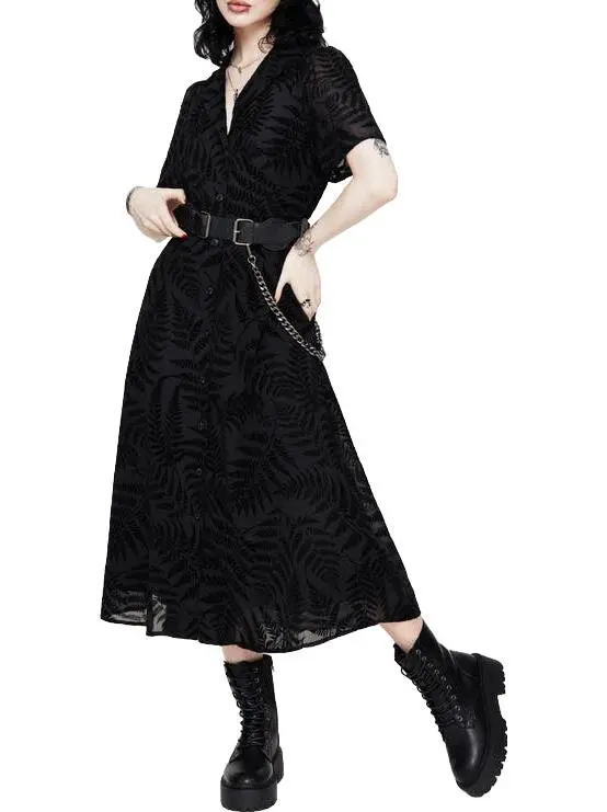DISTURBIA Lunafern Fern Midi Shirt Dress - Black