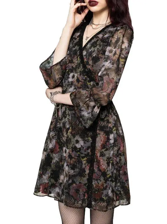 DISTURBIA Mortua Grunge Floral Print Mini Dress - Black