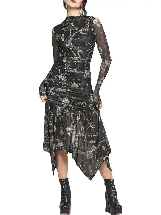 DISTURBIA Isolde Medieval Map Mesh Midaxi Dress - Black