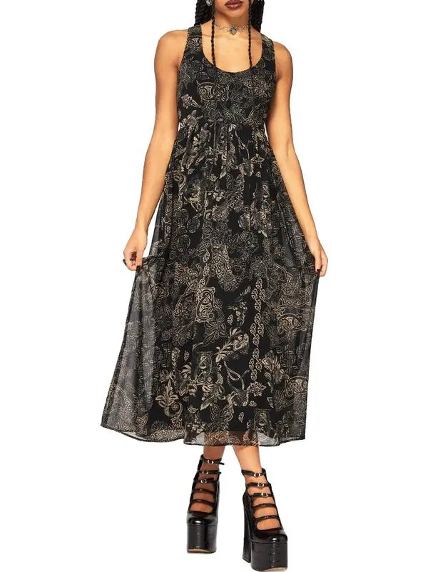 DISTURBIA Surge Celtic Print Cami Midaxi Dress - Black