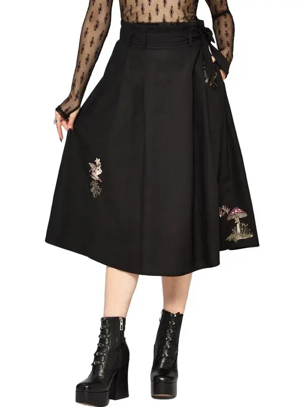 DISTURBIA Faela Fairy Embroidered Midi Skirt - Black