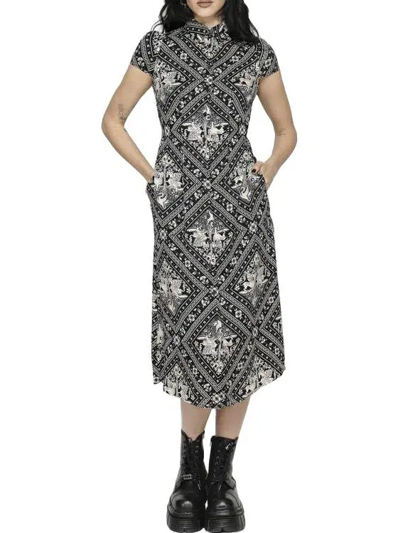 DISTURBIA Hexweave Fitted Midi Shirt Dress - Black