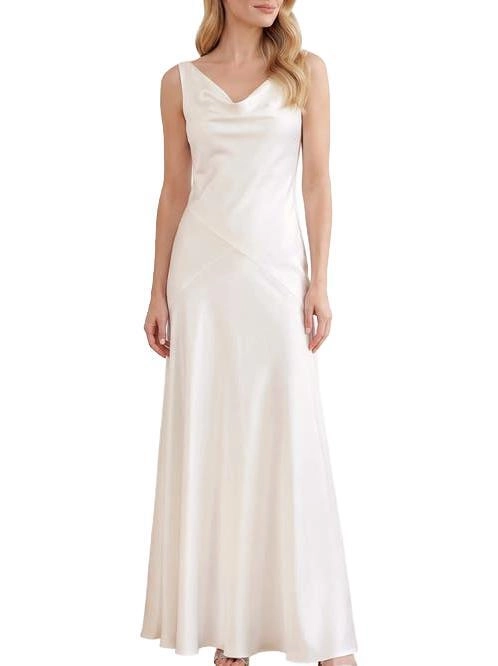 NEEDLE & THREAD Evangeline Satin Cowl Neck Gown - Chalk