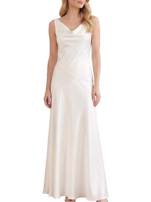 NEEDLE & THREAD Evangeline Satin Cowl Neck Gown - Chalk