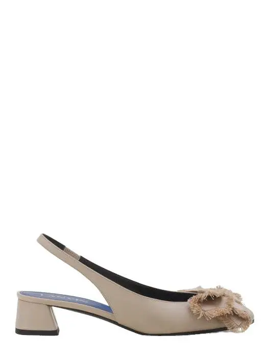 LANVIN Heeled Slingback Ballerina In Leather - Sand