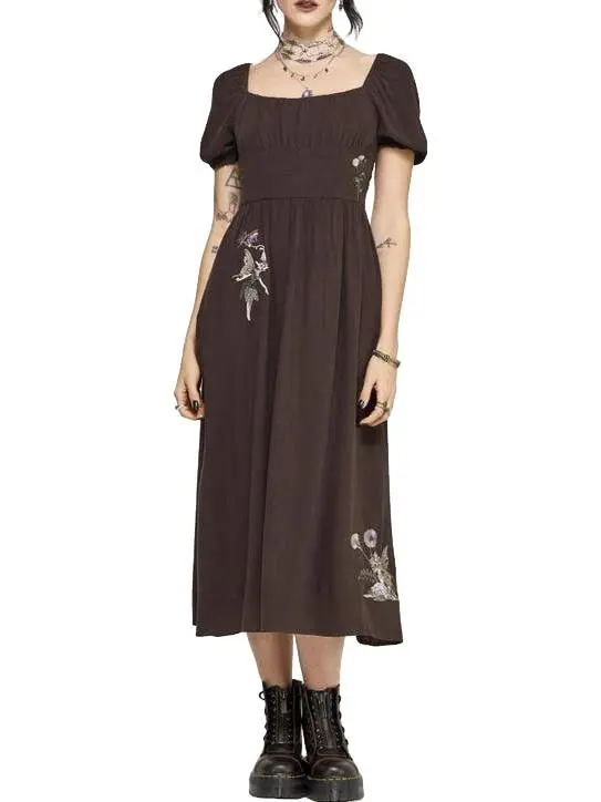DISTURBIA Faela Embroidered Midi Dress - Black