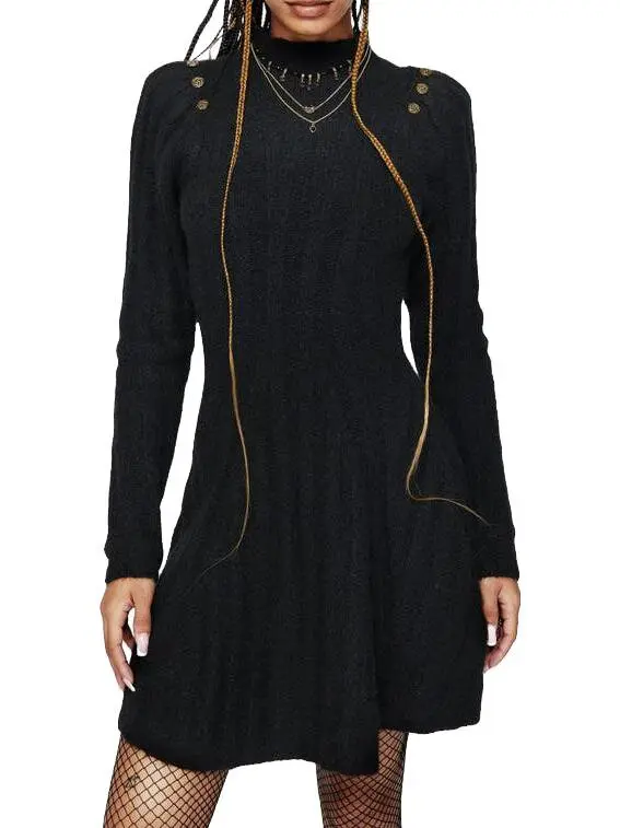 DISTURBIA Dream Ribbed Skater Knit Dress - Black