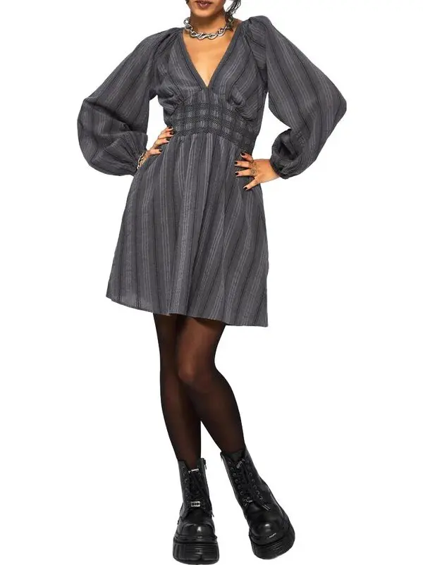 DISTURBIA Grove Cotton Blend Smock Mini Dress - Grey