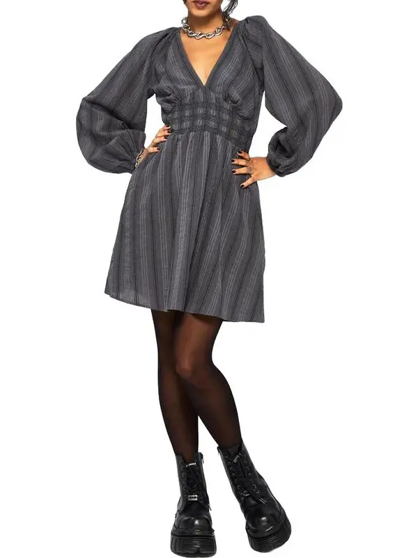 DISTURBIA Grove Cotton Blend Smock Mini Dress With Balloon Sleeves - Grey