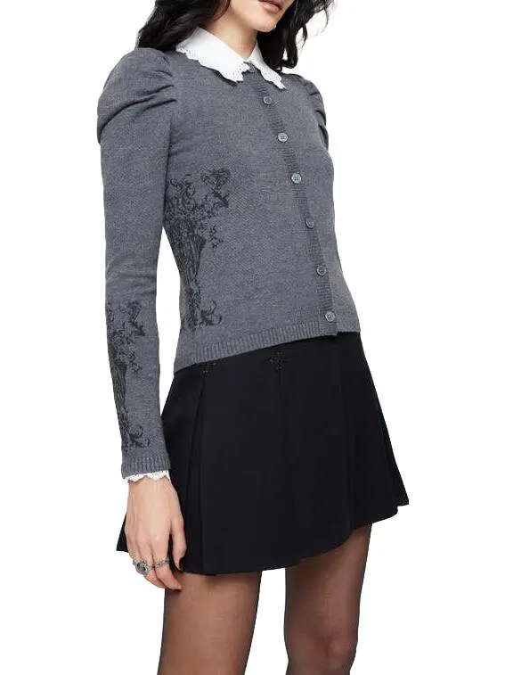 DISTURBIA Puff Sleeve Arch Knit Cardigan - Grey