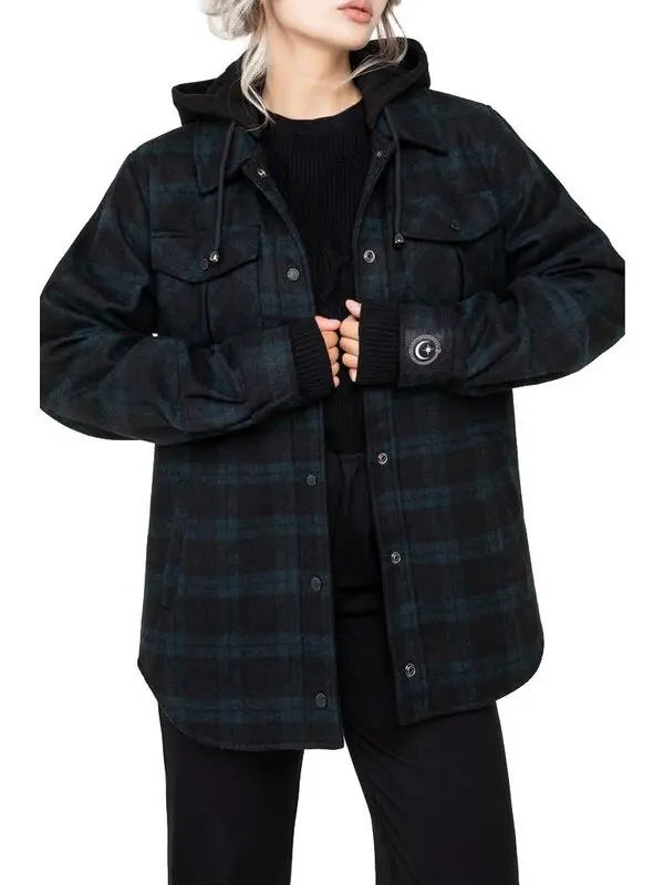DISTURBIA Hooded Check Shacket - Black