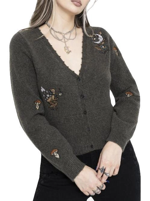 DISTURBIA Hexborn Baba Yaga Knit Cardigan - Grey