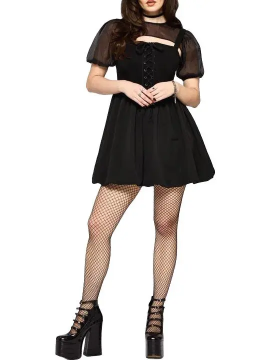 DISTURBIA Miranda Puff Sleeve Lace-up Mini Dress - Black