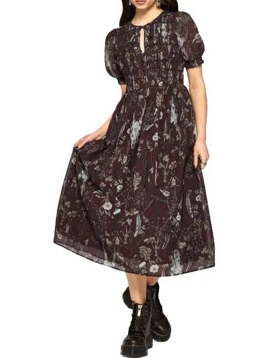 DISTURBIA Dusha Garden Print Chiffon Midi Dress - Red