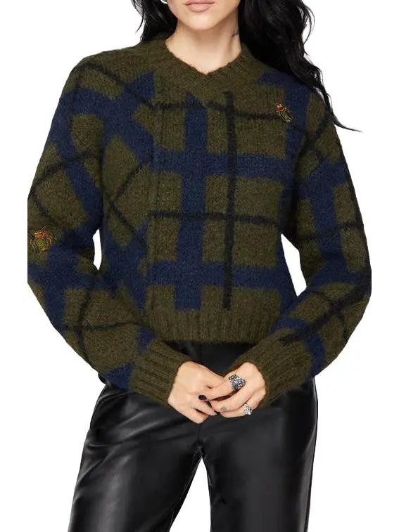 DISTURBIA Nelly Spliced Jacquard Cropped Jumper - Green