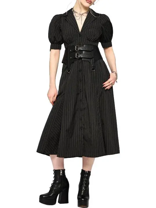 DISTURBIA Jenna Stripe Cotton Tie Midi Dress - Black
