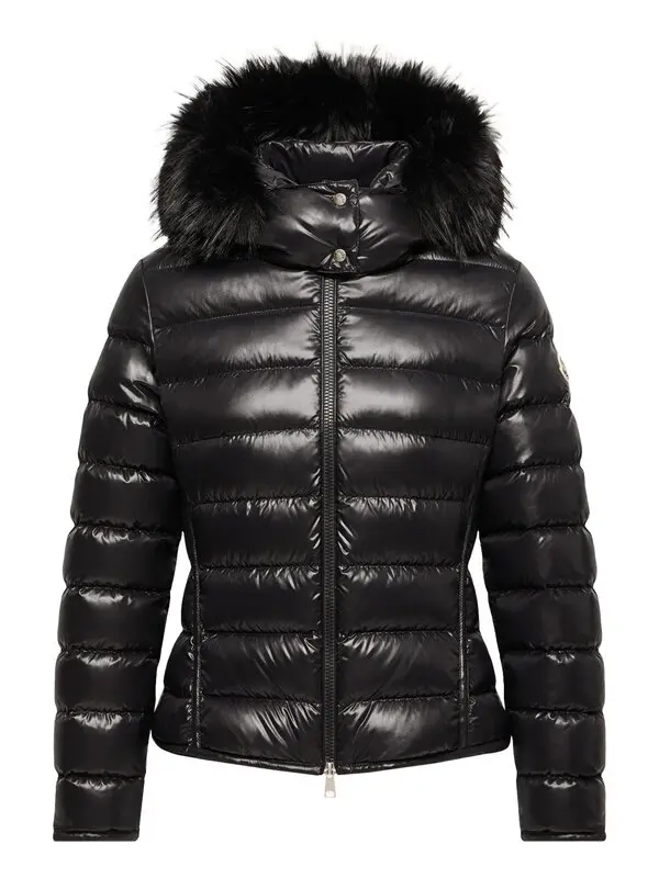 Moncler Badyeffe Hooded Short Down Jacket With Faux Fur Trim - Black