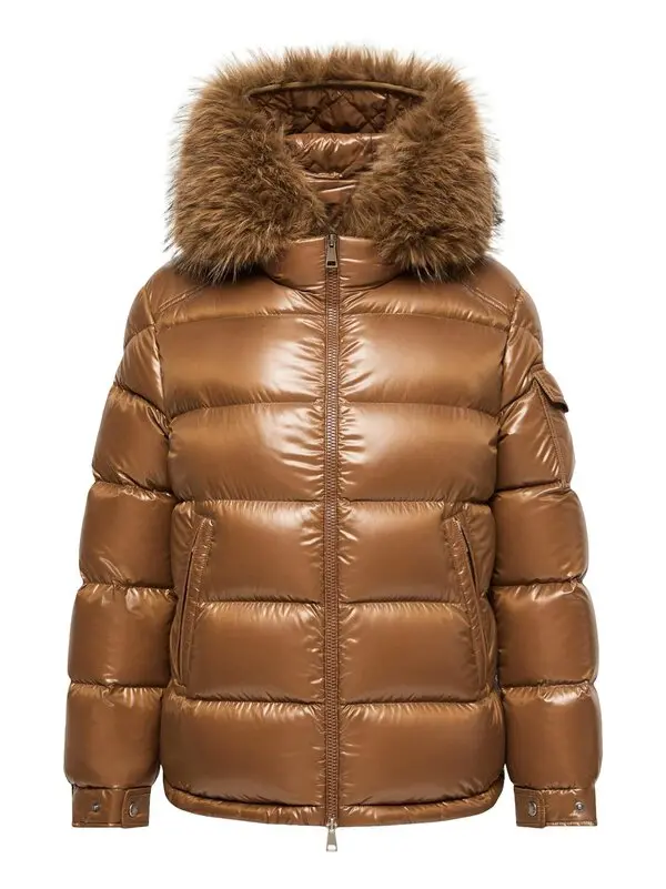 Moncler Hypolais Short Down Jacket With Detachable Hood And Faux Fur - Brown