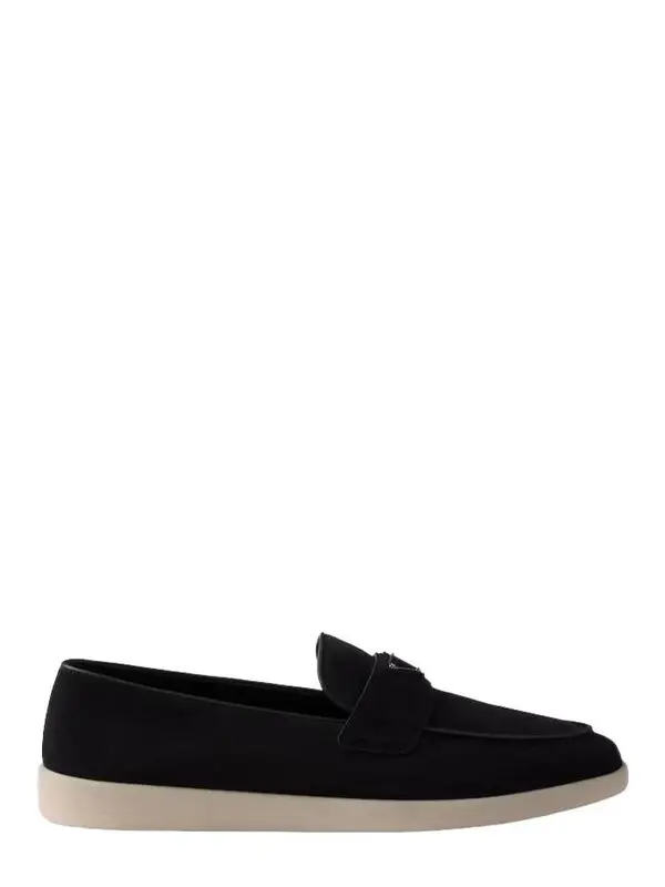 Prada Round Toe Slip-on Loafers With Triangle Logo - Black