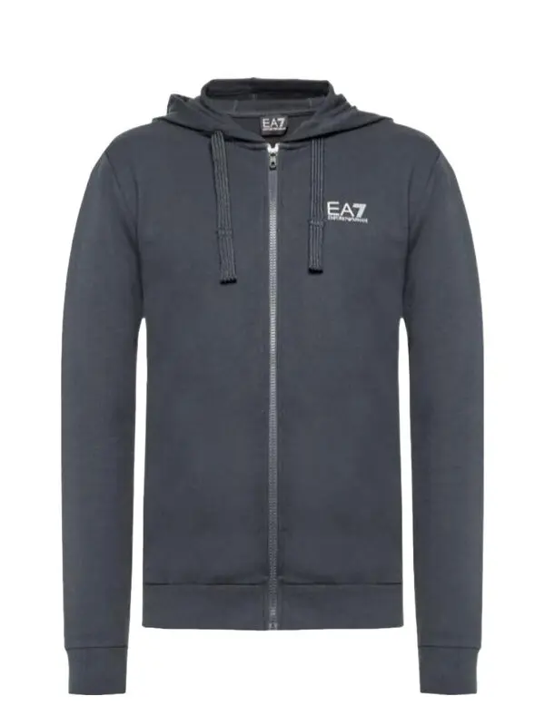 EA7 Logo Printed Hooded Jacket - Black