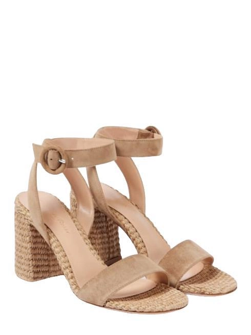 GIANVITO ROSSI Raffia Block Heel One-strap Sandals - Nude