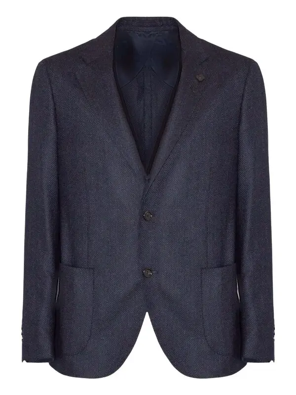 LARDINI Herringbone Two-button Blazer - Blue