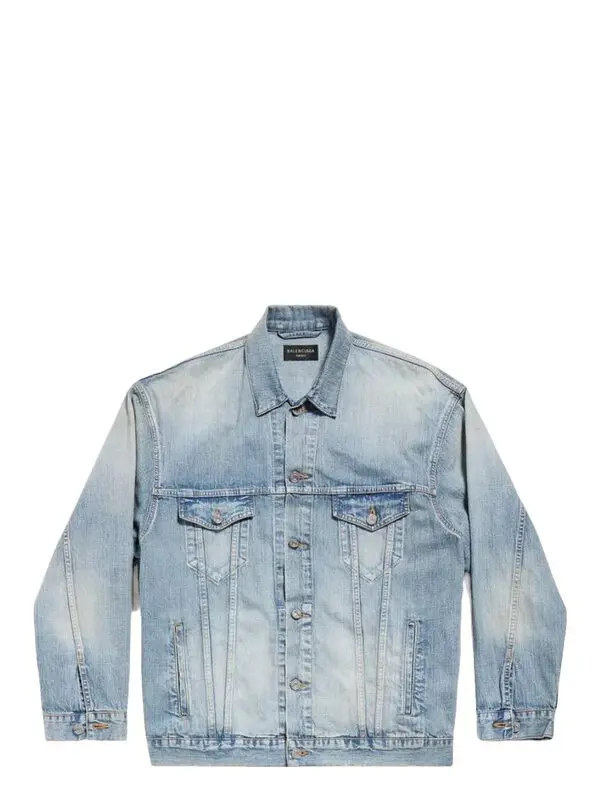 Balenciaga Graphic Printed Denim Jacket - Blue