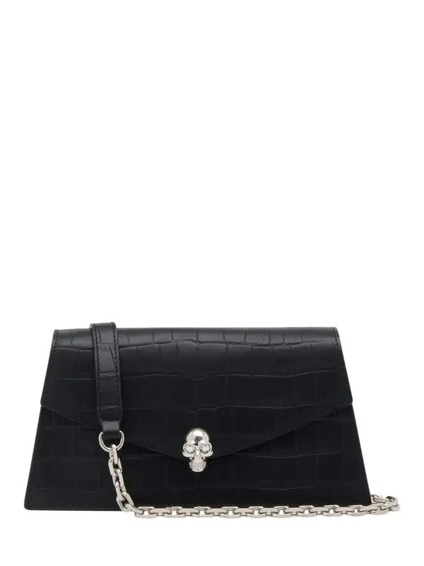 Alexander McQueen Mini Croc-embossed Skull Shoulder Bag - Black