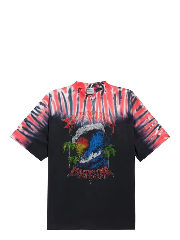 Balenciaga Cotton Tie-dye Printed T-shirt - Black