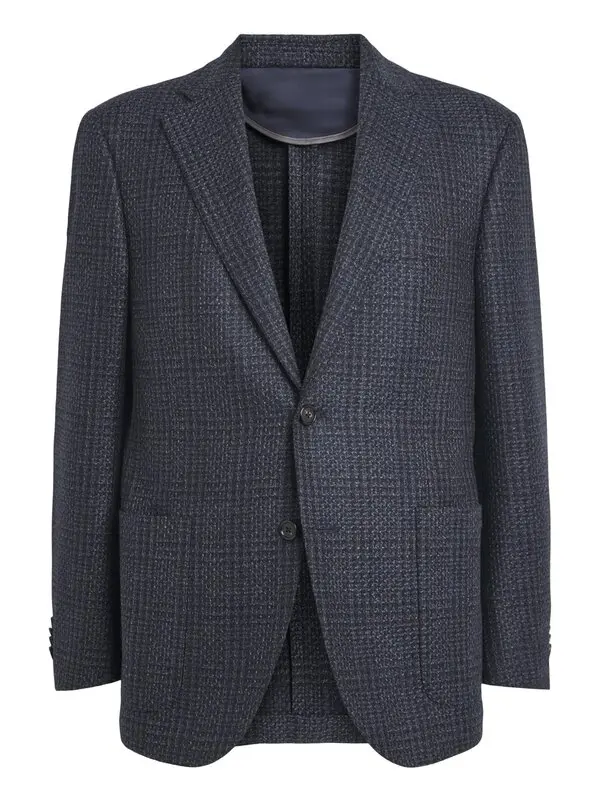 Corneliani Wool Mouliné Check Blazer - Navy