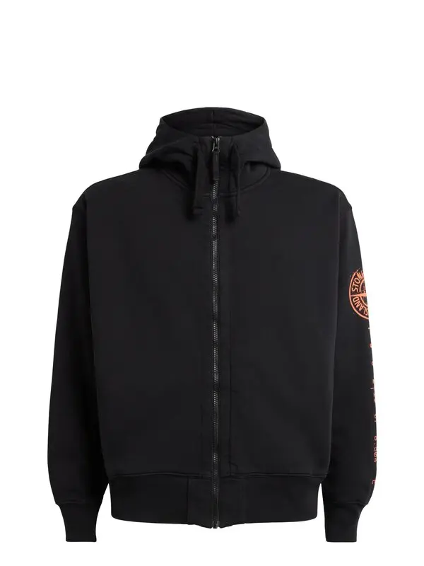 Stone Island Oversized Compass Zip-up Hoodie - Black