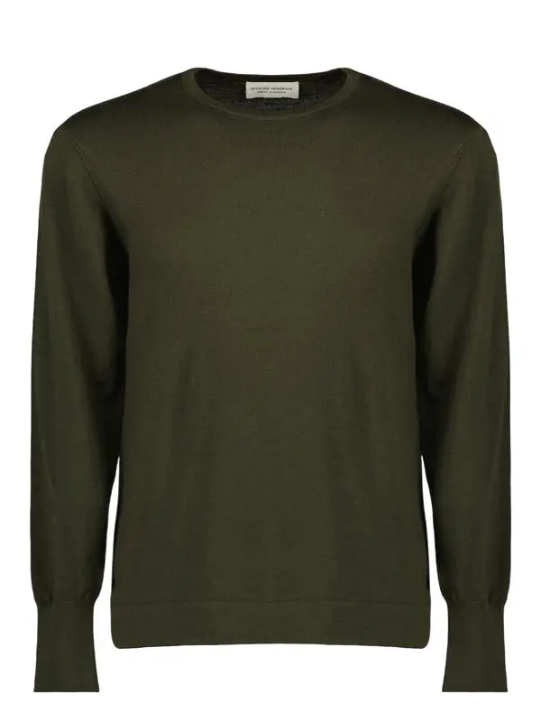 Officine Générale Classic Fit Crew Neck Sweater With Side Slits - Olive