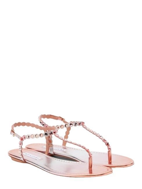 AQUAZZURA Crystal Embellished Metallic Leather Sandals - Pink