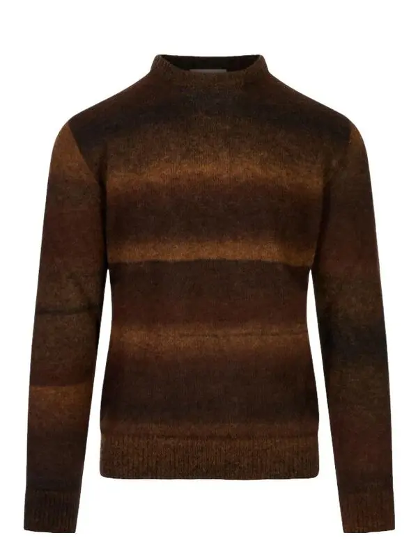 Corneliani Long-sleeved Sweater With High Neck And Ribbed Trim - Brown