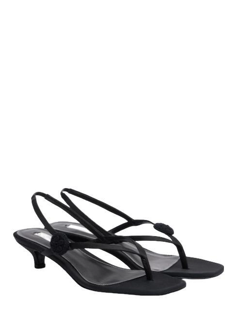 TOTEME Suede Floral Appliqué Kitten Heel Slingback Sandals - Black