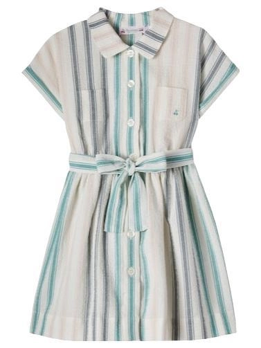 Bonpoint Gisele Striped Cotton Seersucker Shirt Dress - White