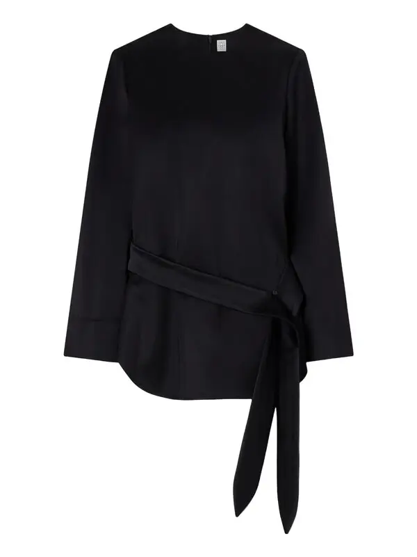TOTEME Belted Long-sleeve Satin Top - Black