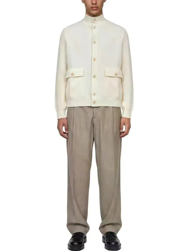 LARDINI Ribbed Knit High-neck Jacket - Neutrals